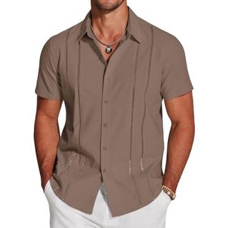 Generic Chemise pour homme Cuba Guayabera exquise brod&eacute;e boutonn&eacute;e sur le devant, chemise d&eacute;contract&eacute;e d&eacute;t&eacute; pour la plage, le camping, caf&eacute;, 6XL