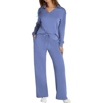 Generic Ensemble de surv&ecirc;tement 2 pi&egrave;ces pour femme - Respirant et infroissable, d&eacute;contract&eacute; &agrave; manches longues et infroissables, Bleu/violet, 3XL