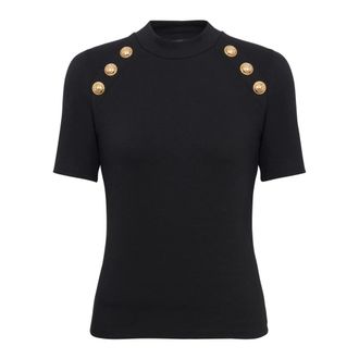 Balmain T-shirt en jersey &agrave; 6 boutons - Femme - Tops - Noir - Taille: 36 FR