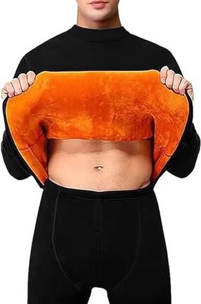 Generic Haut thermique pour homme - Chemisier en polaire dorée - Ensemble de sous-vêtements thermiques à col haut pour homme et femme - Pantalon Qiu Jie Qiu é