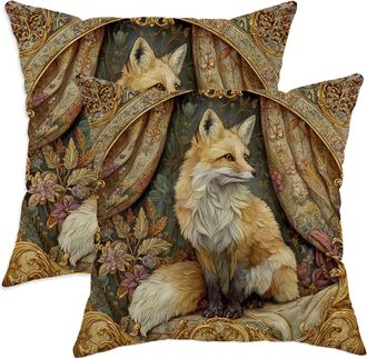Generic Herbst-Fuchs-Kissenbez&uuml;ge, 2er-Set, orangefarbene Waldtier-Kissenbez&uuml;ge, Vintage, dekorativ, quadratisch, Heimdekoration, f&uuml;r Sofa, Bett, Couch, 45,7 