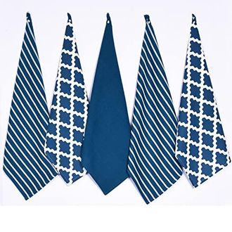 Penguin Home 100% Torchon en Pur Coton 5-Pi&egrave;ce Set, Bleu Clair