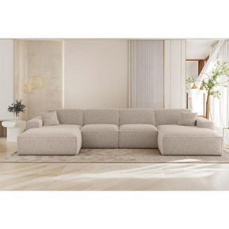 Fun M&ouml;bel Wohnlandschaft Sofa U-Form CELES PREMIUM in Stoff Sven Cappuccino