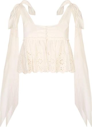 Chlo&eacute; Femme, Tops, Blanc, Taille: 36 FR Top &agrave; nouettes en broderie anglaise