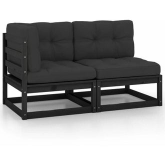 vidaXL Salon de jardin 2 pcs avec coussins Noir Bois de pin massif Vidaxl