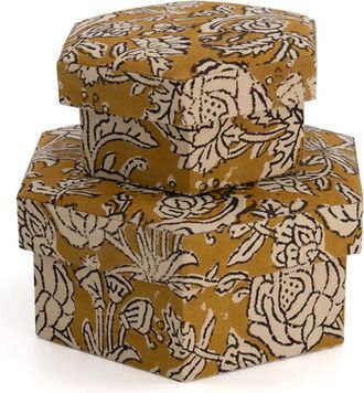 Doing Goods Boites hexagonales Botanical en bois et coton - Set de 2 Doing Goods