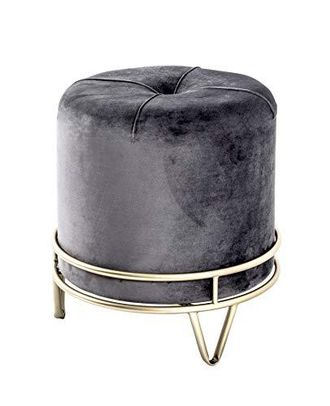 Haku Möbel Tabouret Anthracite, Or, MDF, métal, recouvrement Tissu - Dim.: H 40 cm x Ø 38 cm, Style: Art Deco