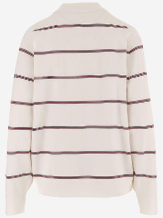 The Garment Womens Knit Jumper Ecru-Burgundy-Black Stripe Viscose (fsc) - Polyester Ecru/burgundy/black / Sweater