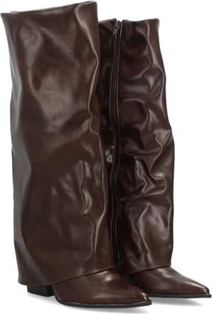 Shoes & Blues Botte haute &agrave; talon pour femme au design moderne avec finition effet ondul&eacute;, &eacute;l&eacute;gante avec pointe fine et talon large bas, id&eacute;ale pour la saison autom