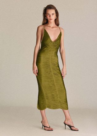 Mango Fransenkleid mit R&uuml;ckenausschnitt gr&uuml;n - Damen - XL - MANGO