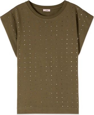 Oltre Femme, Tops, Vert, Taille: 42 FR T-shirt en coton avec cristaux