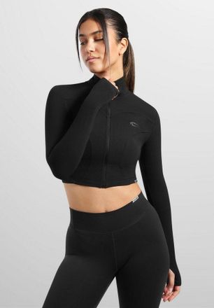 Smilodox Outdoorjacke Brianna, Cropped Laufjacke mit Stehkragen, Activewear Sport Oberteil Sportjacke Bauchfrei mit Daumenlöchern Yoga Gym Fitness Pilates