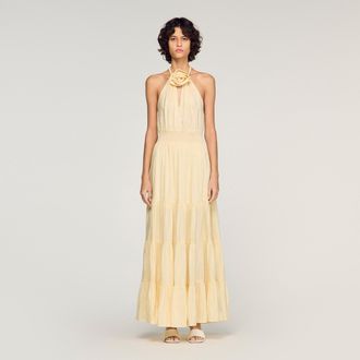 Sandro Robe longue en lin imprim&eacute; fleur