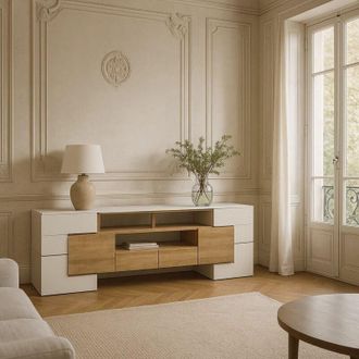 Urban Meuble Urban Meuble - Buffet de salle &agrave; manger blanc brillant et bois avec &eacute;clairage led 200x30x60,7 cm