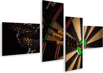 Islandburner Bild auf Leinwand DREI Darts Bulls Eye Close Up Hobbyraum Dart Sport Leinwandbild Wandbild Prime Bilder für Wohnzimmer etc