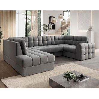 Best Mobilier Bestmobilier - Nappa - canap&eacute; panoramique dangle droit 7 places convertible avec coffre en velours