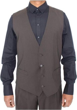 Dolce & Gabbana Homme, Costumes, Brun, Taille: 2XL Gilet Robe en Laine à Rayures Marron