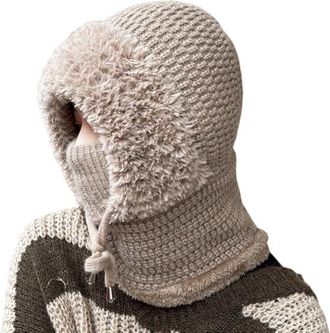 Generic Bonnet coupe-vent dext&eacute;rieur pour femme, bonnet 3 en 1 avec &eacute;charpe et masque, cagoule dhiver, cache-cou tricot&eacute; chaud &agrave; capuche, cagoule dhiver pour 