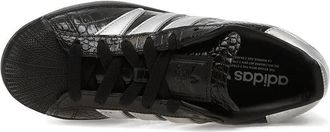 adidas Reptile-Effect Calf Leather with Silver Stripes Sneaker - Black