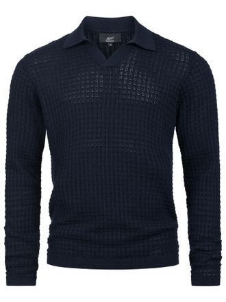 JEFF Herren JFLane Polo Knit Strickpullover mit Polokragen aus 100% Baumwolle | Sweater Feinstrick-Pullover f&uuml;r M&auml;nner Sky Captain, L