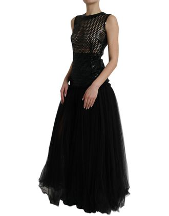 Dolce & Gabbana Womens Sequined Mesh Gown Black Nylon Silk Elastane
