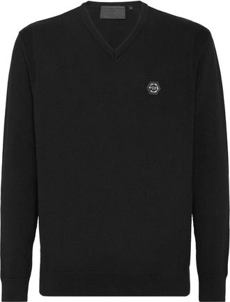 Philipp Plein Homme, Pulls, Noir, Taille: 2XL Cotton Pullover V-Neck LS