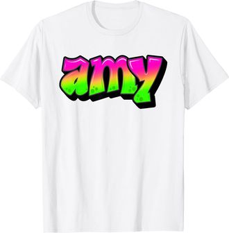 BDAZ Amy Graffiti Personalisierter Name Gr&uuml;n Rosa Frauen M&auml;dchen T-Shirt