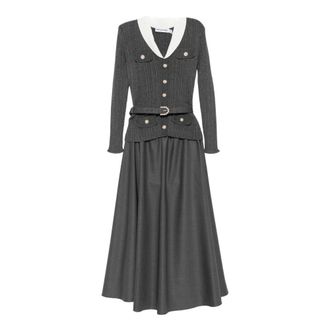 Self Portrait Femme, Robes, Gris, Taille: 38 FR Robe mi-longue en maille twill