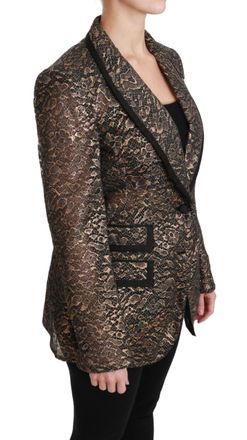 Dolce & Gabbana Womens Gold Black Lace Blazer Coat Floral Jacket Ramie Pu Polyester Silk Nylon Clothing