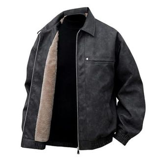 Generic NYSBH Veste r&eacute;tro en cuir &agrave; revers chaud pour homme Veste dhiver en velours et velours, Noir, XXL