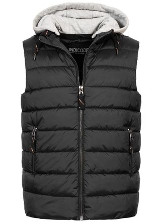 Indicode Herren Stockton Steppweste mit abnehmbarer Jersey-Kapuze | Herrenweste Weste Black, L
