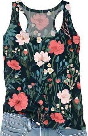 Generic Debardeur Femme Chic et &eacute;l&eacute;gant Imprim&eacute; Chemisier sans Manche Imprim&eacute; D&eacute;bardeur Crop Top Ete Haut Sexy Chic et Elegant Fluide Ample Caraco Vetement Fe