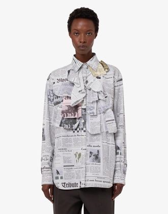 Moschino Chemise en popeline de coton imprim&eacute;e - Blanc