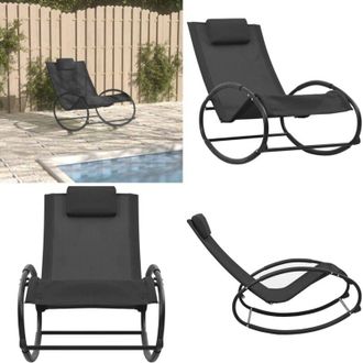 vidaXL Vidaxl - Chaise longue avec oreiller acier et textil&egrave;ne noir - Chaise Longue - Mobilier De Jardin - Transat - Fauteuil De Jardin - Relax - Home &