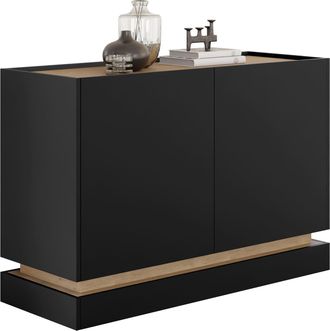 Mirjan24 Kommode Zarpant K120 2D mit 2 Türen, innen 4 Fächer, Türkommode mit gedämpftem Schließsystem, Highboard, Anrichte, Sideboard (Schwarz/Eiche Cremona)
