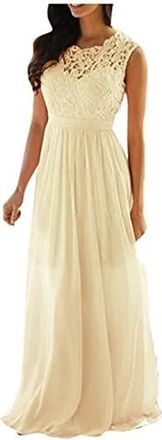 TOMWELL Femme Robe de Soirée Evasé à Paillettes Elégant Sexy Col V sans Manche A-Ligne Maxi Robe de Bal Cérémonie Mariage Robe de Cocktail A Beige M