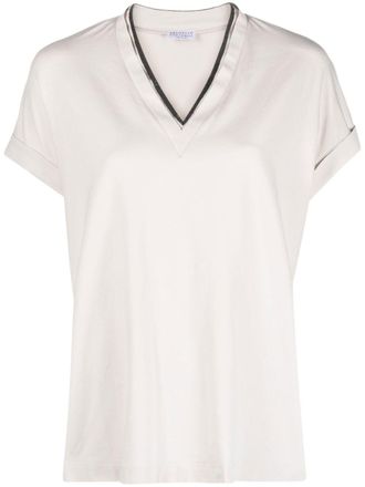 Brunello Cucinelli t-shirt &agrave; ornements m&eacute;talliques - Tons neutres