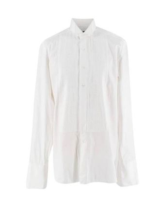 Tom Ford White Cotton Pleated Tuxedo Shirt Size XS