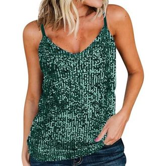 Generic Débardeurs scintillants pour femme - Caraco à paillettes scintillantes pour femme - Camisole à paillettes sans manches à bretelles spaghetti pour fest