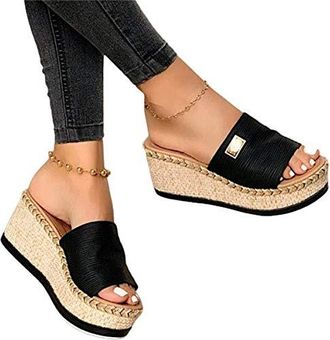ORANDESIGNE Sandales pour Femmes, Femmes D&eacute;contract&eacute;es D&eacute;t&eacute; Wedge Peep Toe Talon Haut Plate-Forme Mules Sandales Antid&eacute;rapantes A Noir 37 EU