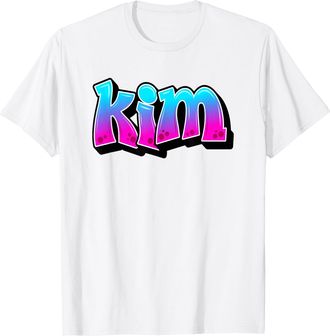 BDAZ Kim Graffiti Personalisierter Name Blau Rosa Frauen M&auml;dchen T-Shirt