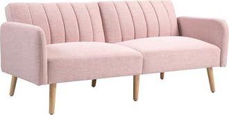 HOMCOM Canap&eacute; Convertible 2 Places Design scandinave Dossier inclinable 3 Positions Pieds Bois Tissu Aspect Lin Rose