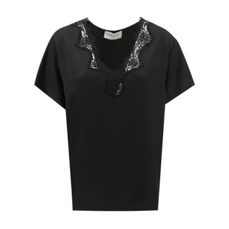 Ermanno Scervino Spitzen V-Ausschnitt T-Shirt - - Tops - Damen - Schwarzk - XS