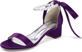 Generic Chaussures De Mariage Femmes Bout Ouvert Talons Sandales Satin&eacute;e Mari&eacute;e Talons Bas Dress F&ecirc;te Hauts Talons4.5Cm,Dark Purple,40 EU