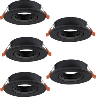 Eglo 5er Set Einbaustrahler Barranco, Spot Deckenleuchte schwenkbar, runder Einbauspot ohne Leuchtmittel, Deckenstrahler aus schwarzem Kunststoff, GU10 Fas