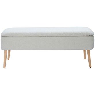 Miliboo Miliboo - Banktruhe in wei&szlig;em Wollboucl&eacute;-Effekt und hellem massivem Holz L120 cm lars