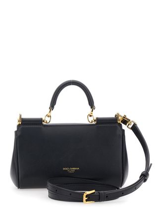 Dolce & Gabbana Womens Crossbody Bag My Sicily Mini Black Leather Cotton Shoulder