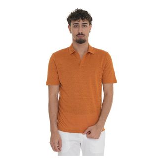 Gran Sasso Leichtes Leinen Polo Shirt mit Slub-Struktur - - Tops - Herren - Orange - L