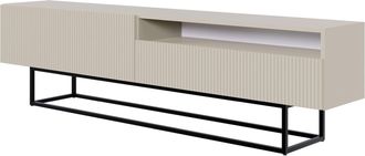 Selsey TV Schrank Board Sideboard Fernsehtisch Fernsehschrank 175 cm Schwarze Beine Mit Offenem Fach Gefräste Front Graubeige Veldio