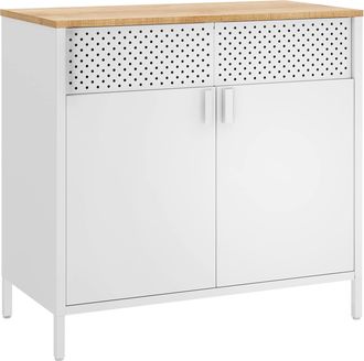 Songmics Aufbewahrungsschrank, Metallschrank, mit Doppelt&uuml;r, Magnetverschluss, Verstellbarer Einlegeboden, Stahlgestell, 40 x 80 x 76 cm, naturbeige-wei&szlig; LSC10